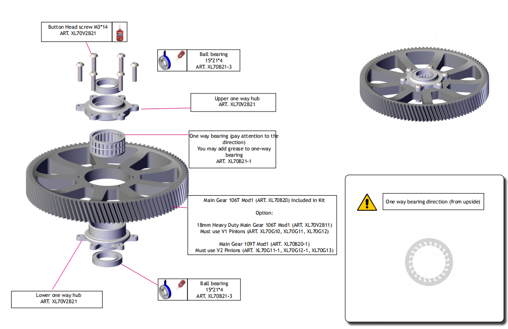 XL70V2B21 New One Way Bearing Hub Assembly – Rapid Helis Australia
